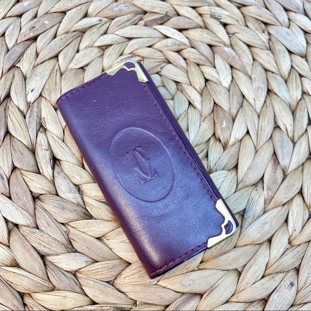 Cartier Dark Red Leather 4 Key Pouch Case Holder - Gem